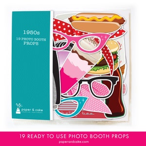 1950s Retro Photo Booth Props, Package of 19 Photo Props, Pre-cut Ready ...