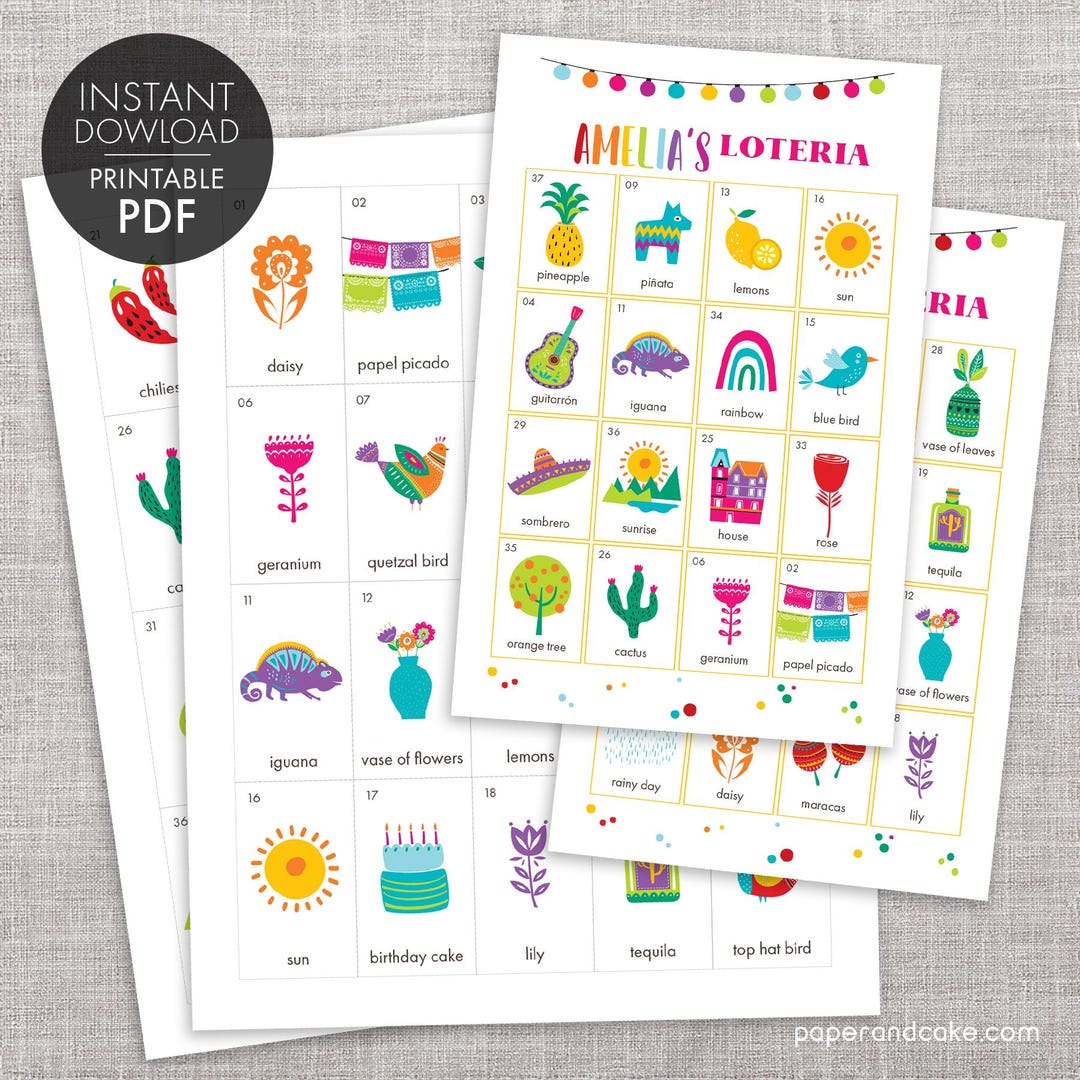 Fiesta Loteria PRINTABLE Bingo Game, Personalize Your Name, 40 Unique ...