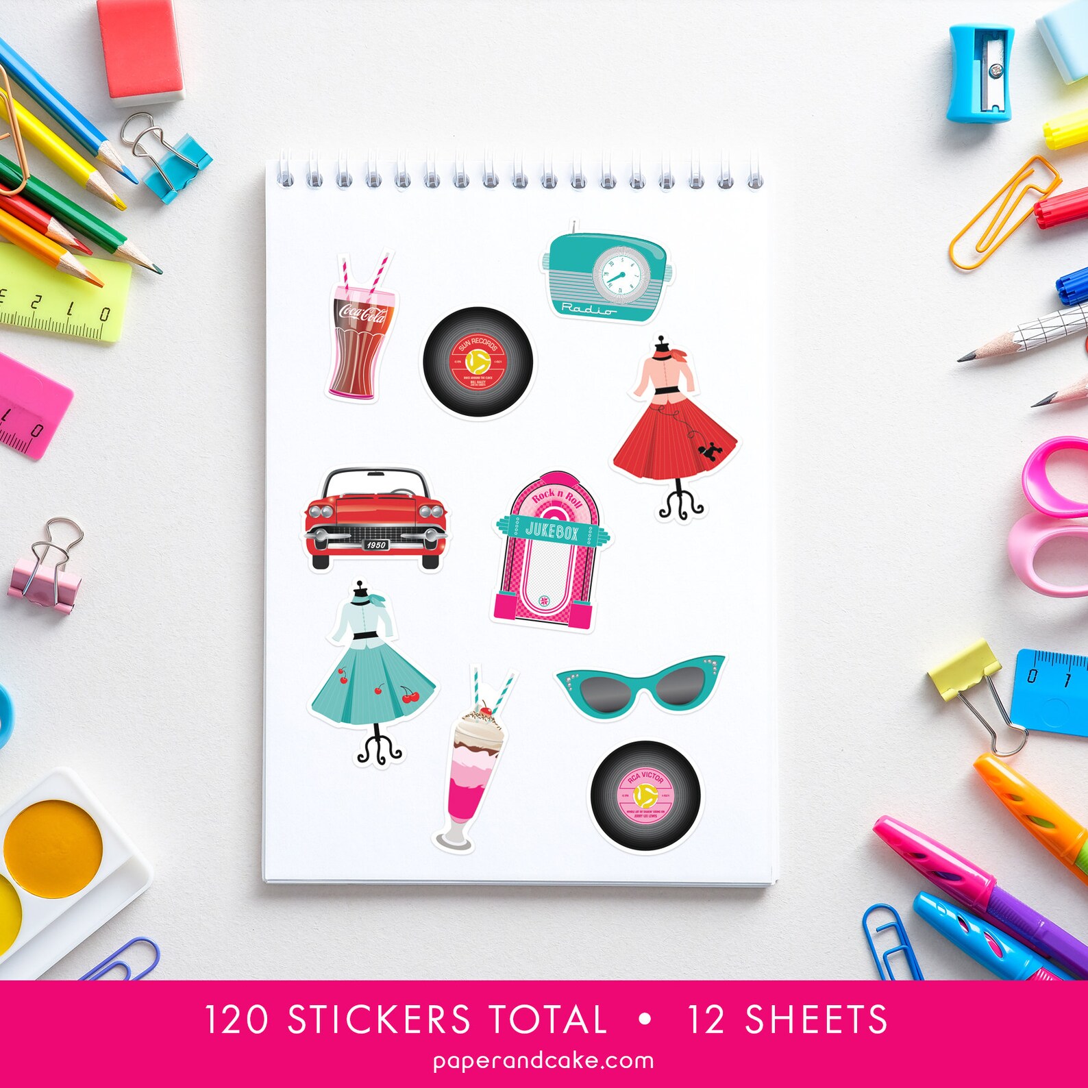 12 1950s Sticker Sheets | Party Favors | Sock Hop Stickers >> Shipped ...