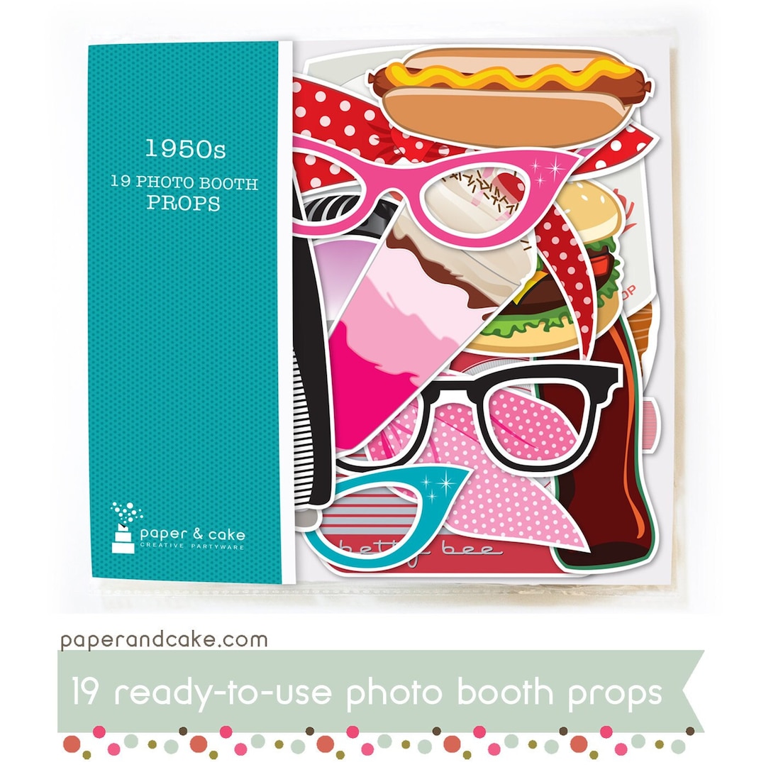 1950s Retro Photo Booth Props, Package of 19 Photo Props, Pre-cut Ready ...
