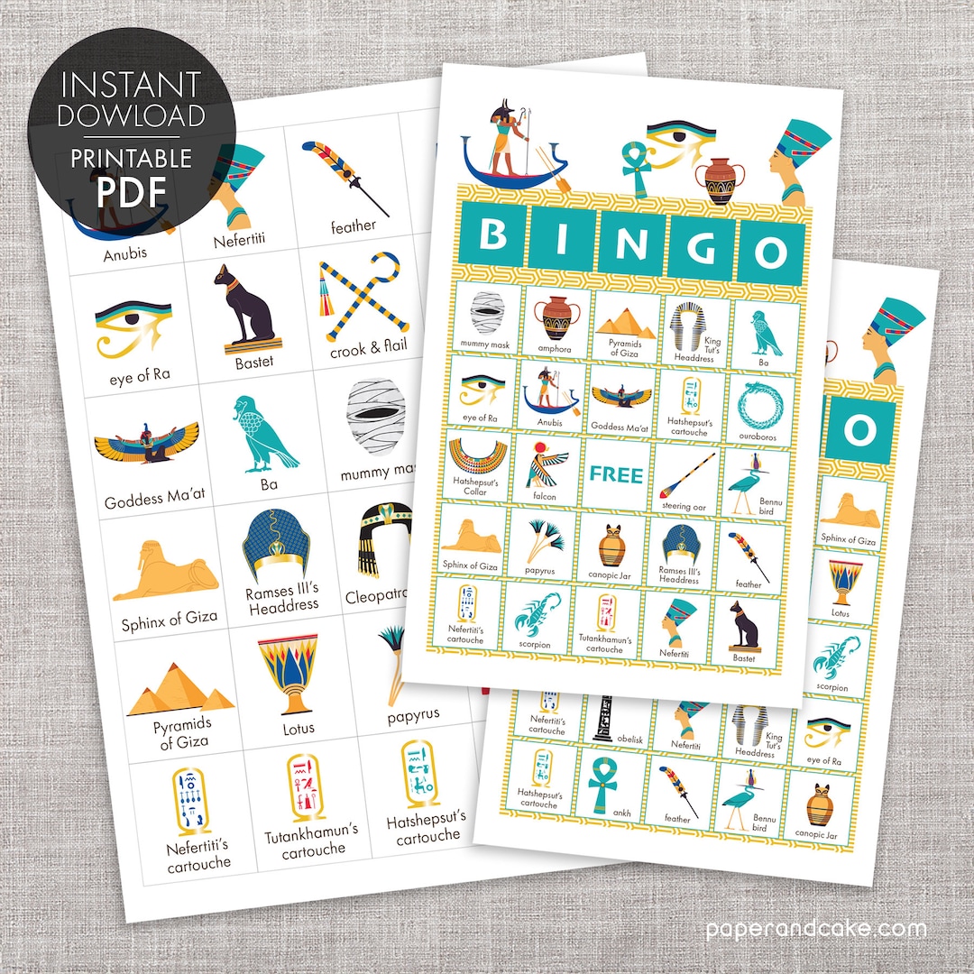 Ancient Egyptian Bingo PRINTABLE Game, 40 Unique Cards, King Tut ...