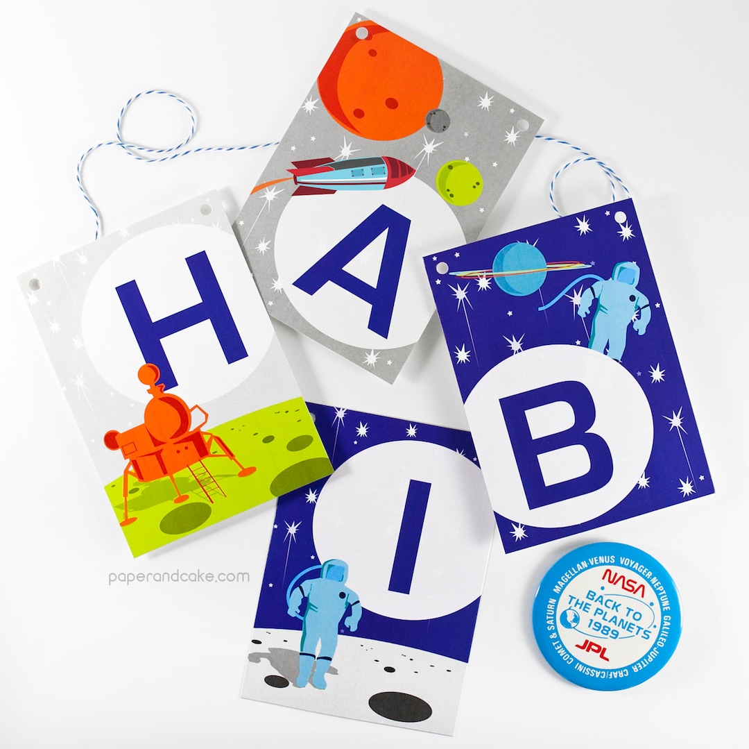 Space Astronaut Rocket Ship happy Birthday Pennant Banner Shipped to ...