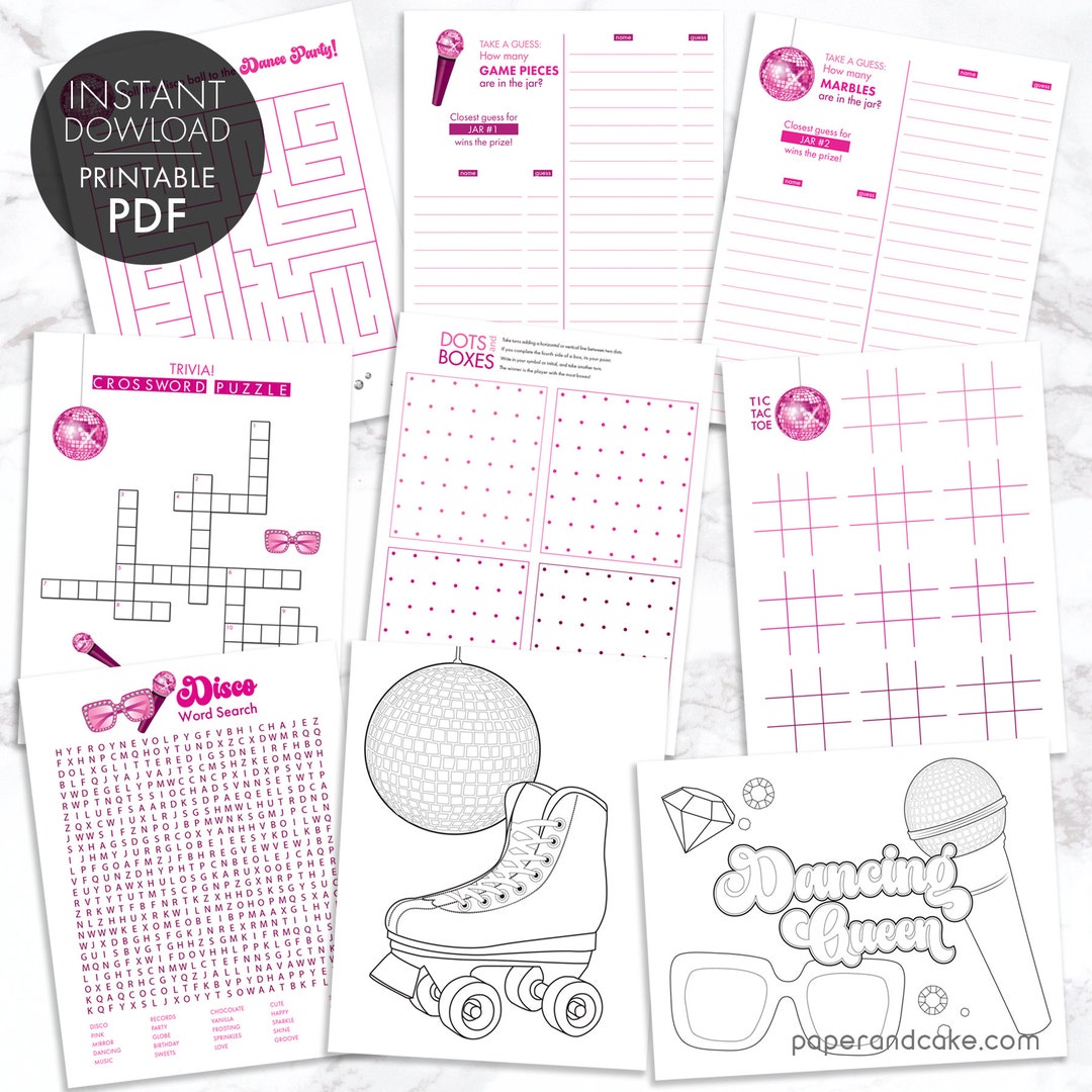 Pink Disco PRINTABLE Games + Activities Bundle, Easy Birthday Party ...