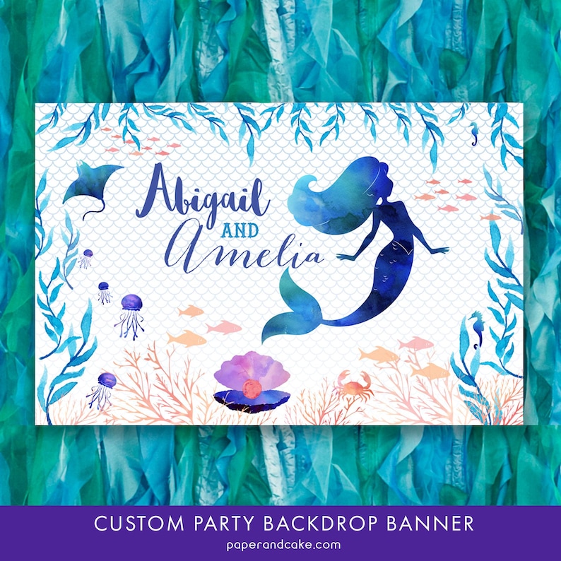 Mermaid BACKDROP Poster, Under the Sea Dessert Table Party Banner ...