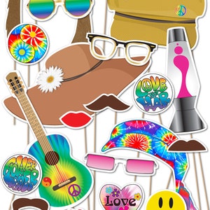 60s Hippie PRINTABLE Photo Booth Props, Groovy Peace Love Centerpieces ...