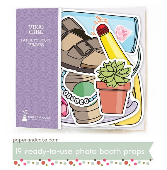 VSCO Girl Photo Booth Props, Package of 19 Photo Props, Pre-Cut Ready ...