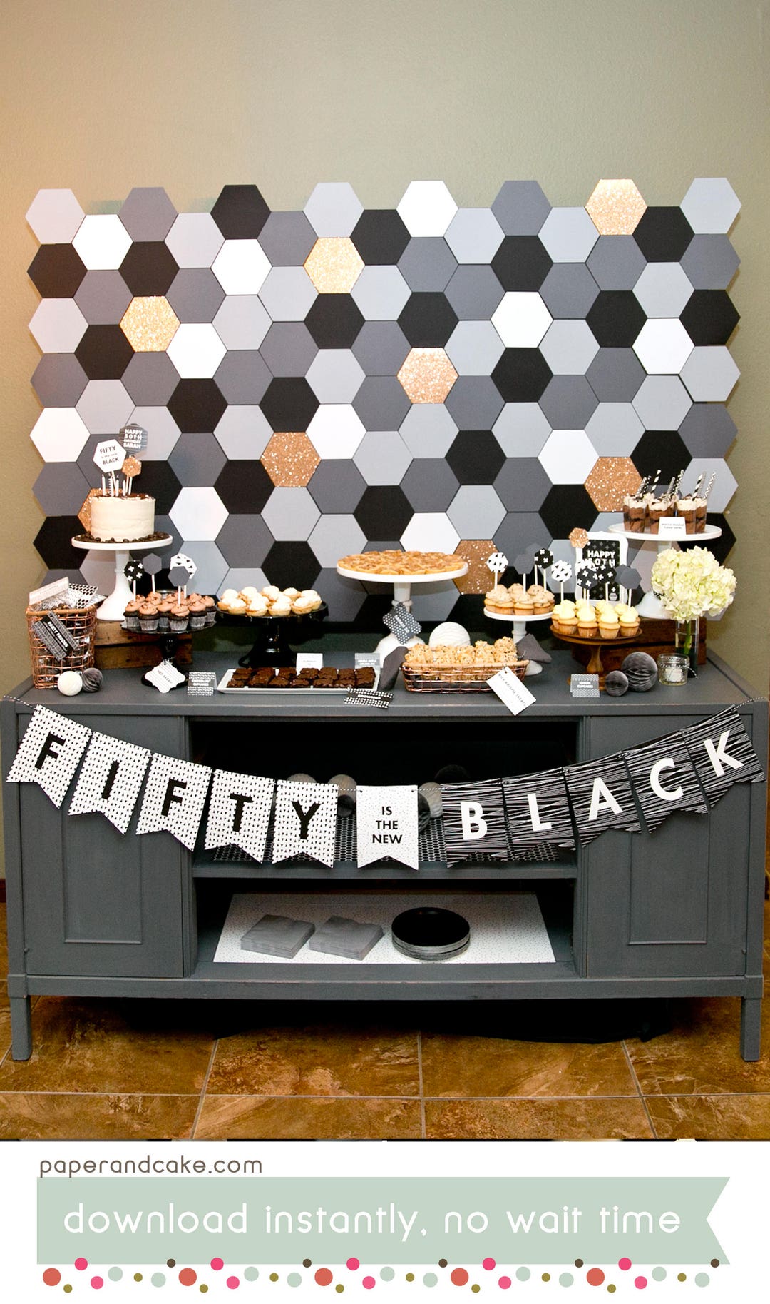 Black and White PRINTABLE Party Decorations EDITABLE TEXT Instant ...