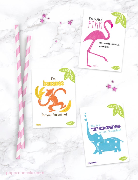 Safari Valentines Cards for Kids Classroom PRINTABLE Valentine Hang ...