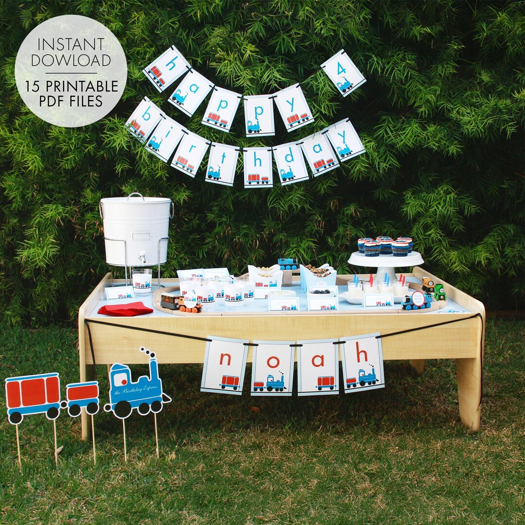 Train Birthday PRINTABLE Party Decorations - EDITABLE TEXT >> Instant ...