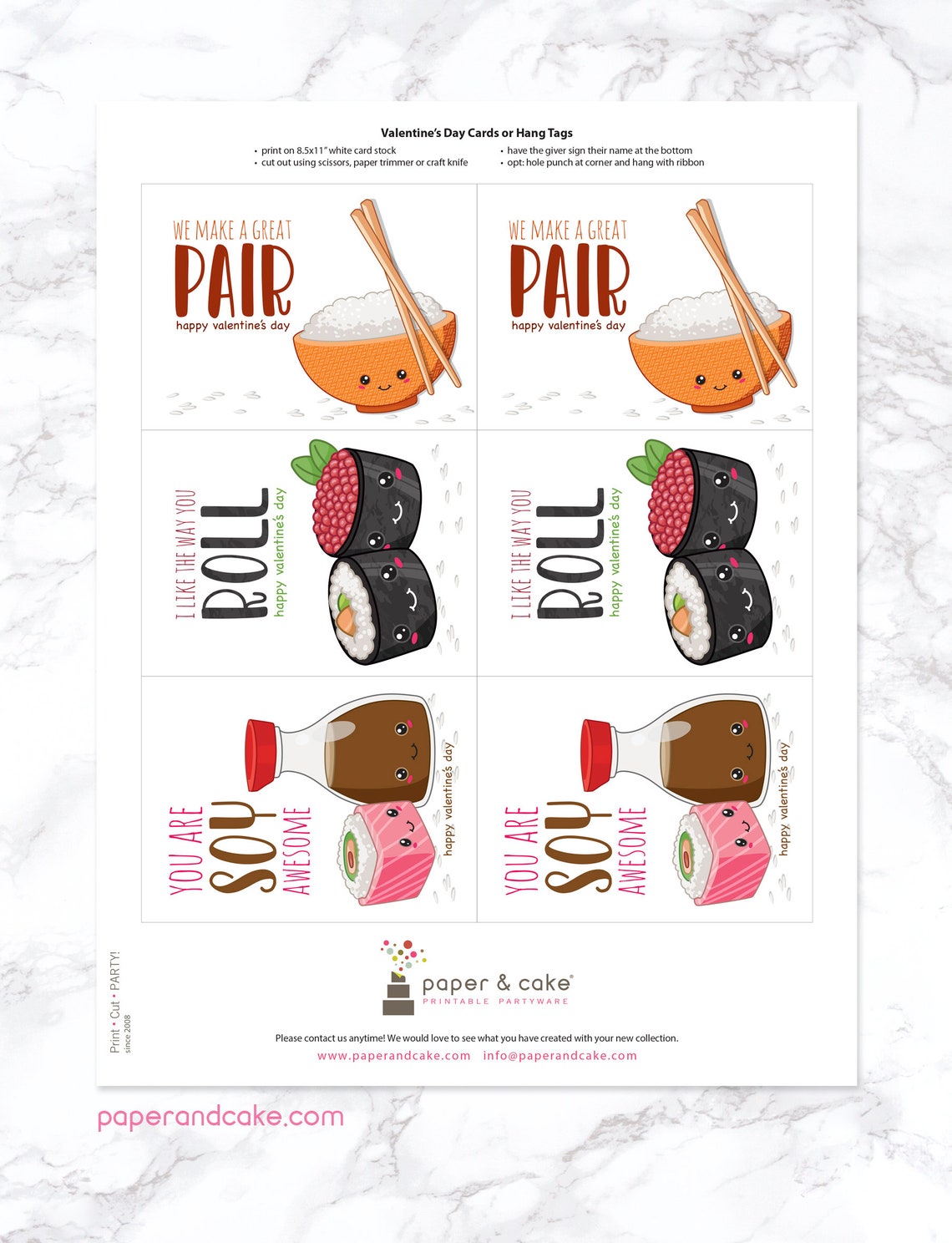 Sushi Valentines Cards for Kids Classroom PRINTABLE Valentine Hang Tags ...