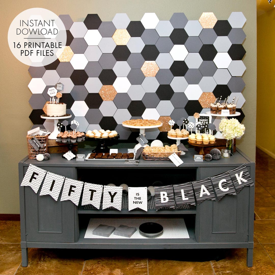 Black and White PRINTABLE Party Decorations - EDITABLE TEXT >> Instant ...