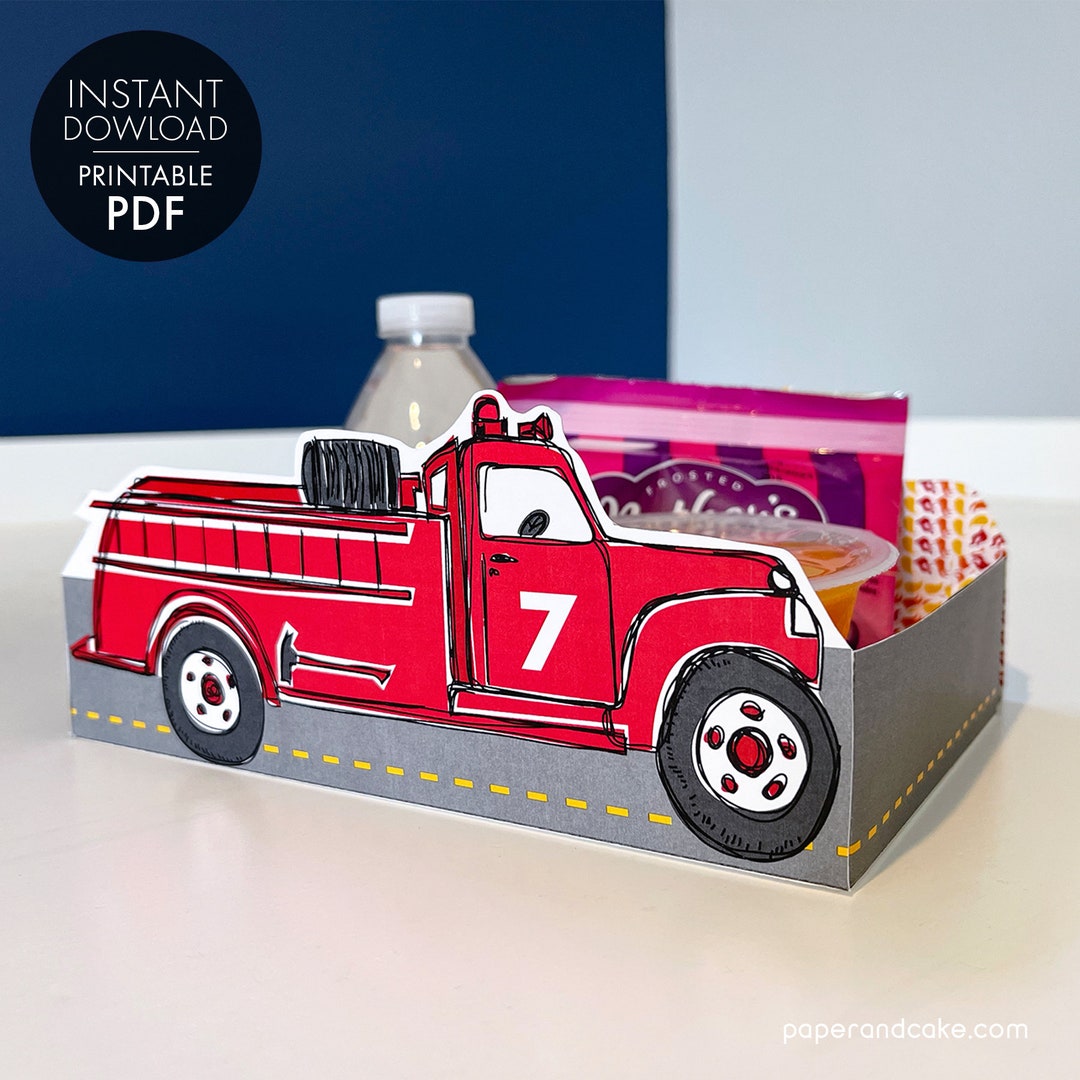 Fire Truck Printable LUNCH SNACK TRAY, Firefighter Party - Personalized ...
