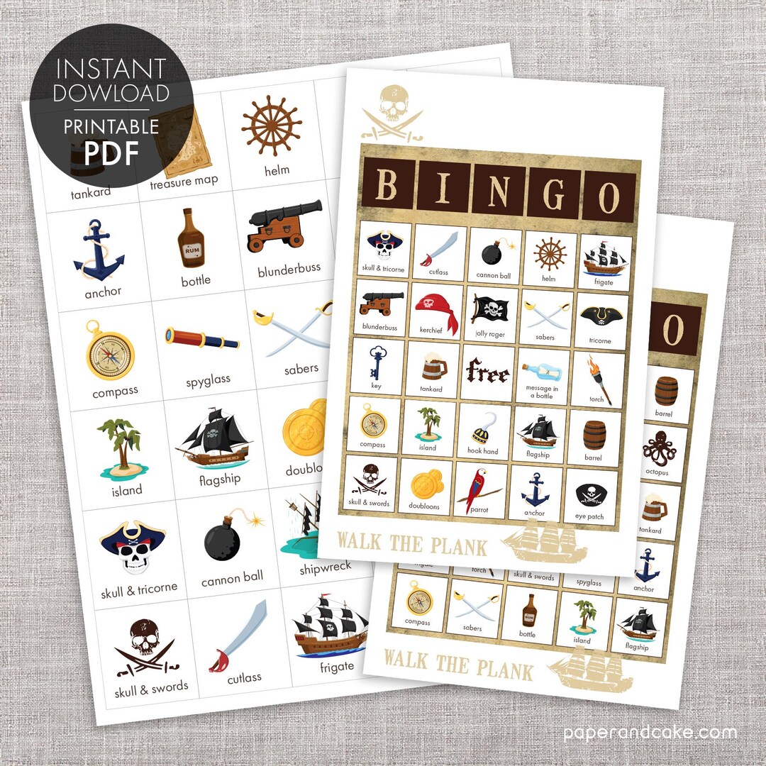Pirate Bingo PRINTABLE Game, 40 Unique Cards, Skull and Doubloons ...