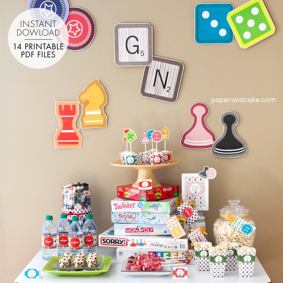Family Game Night PRINTABLE Party Decorations, Board Games Birthday ...