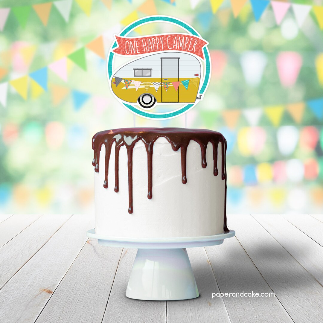 Travel Trailer Cake Topper, Happy Camper Birthday Treat Pick Shipped to ...