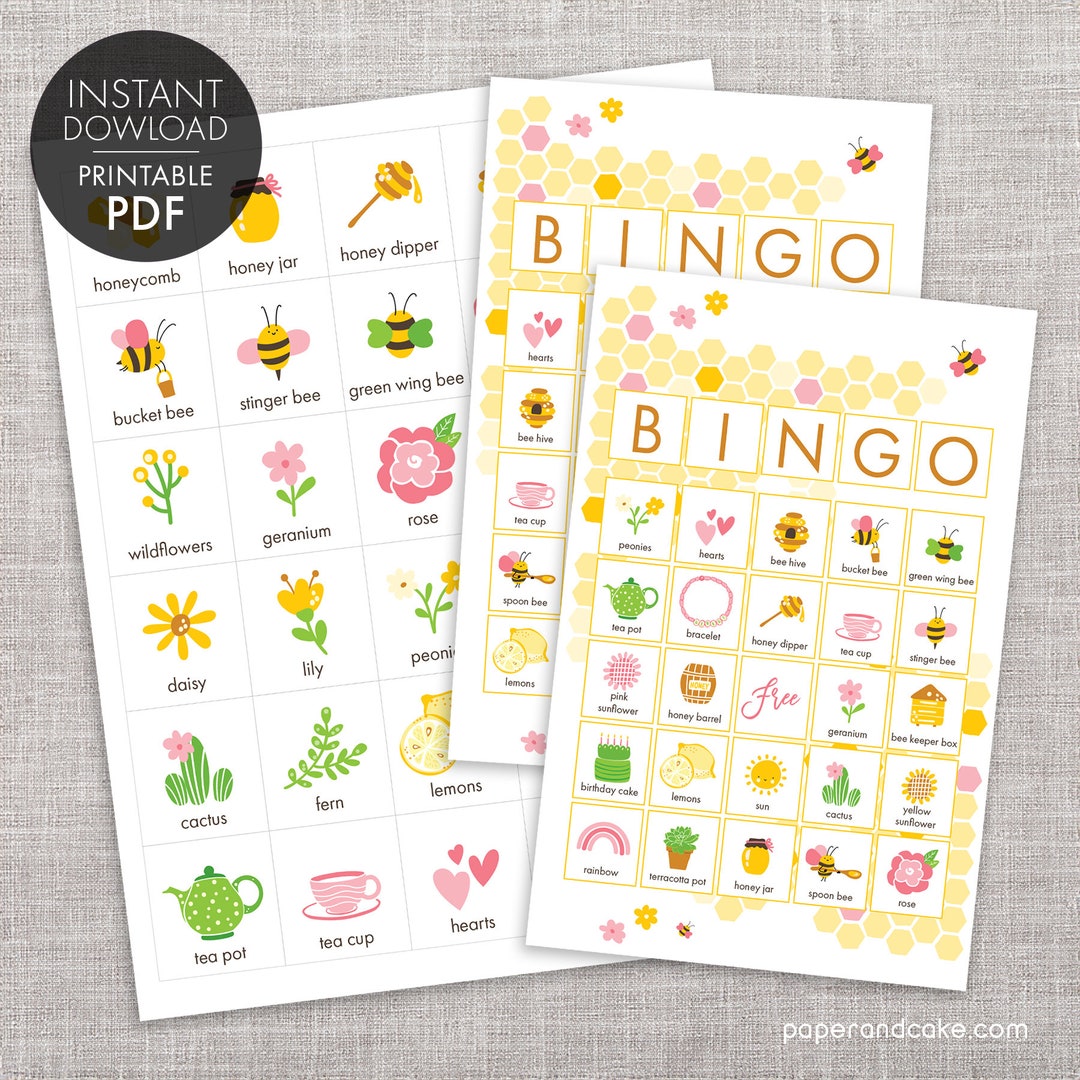 Honey Bee Bingo PRINTABLE Game, 40 Unique Cards >> Instant Download ...