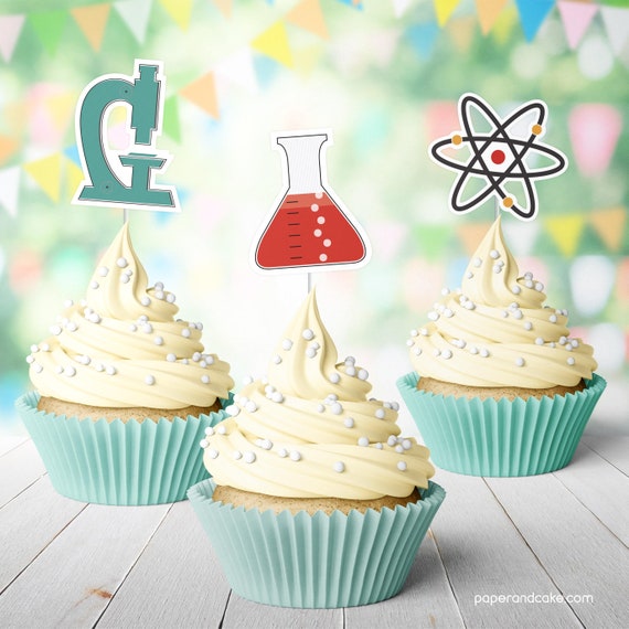 12 Science Cupcake Toppers, Chemistry Birthday Treat Picks >> shipped ...