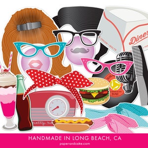1950s Retro Photo Booth Props, Package of 19 Photo Props, Pre-cut Ready ...
