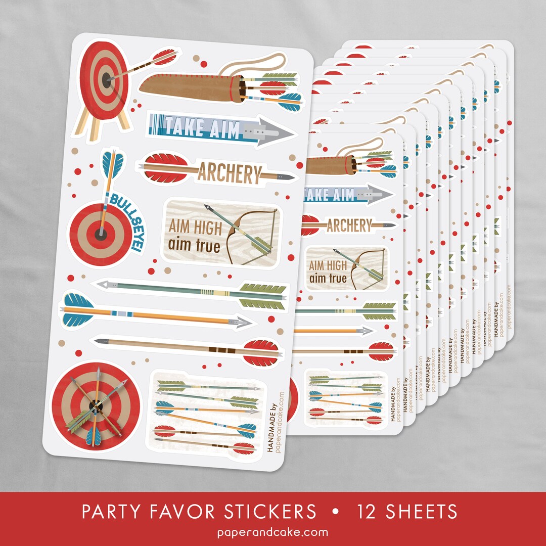 12 Bow and Arrows Sticker Sheets | Kids Party Favors | Archery Stickers ...