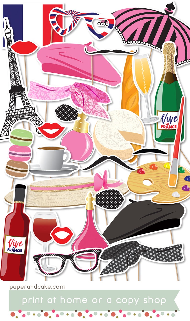 31 Paris PRINTABLE Photo Booth Props French Centerpieces Cake - Etsy