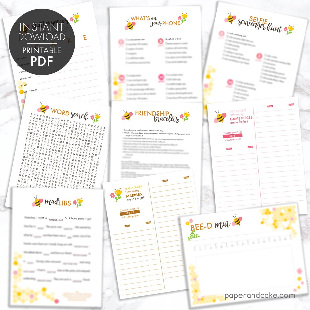 Honey Bee PRINTABLE Games + Activities Bundle, DIY Friendship Bracelet ...