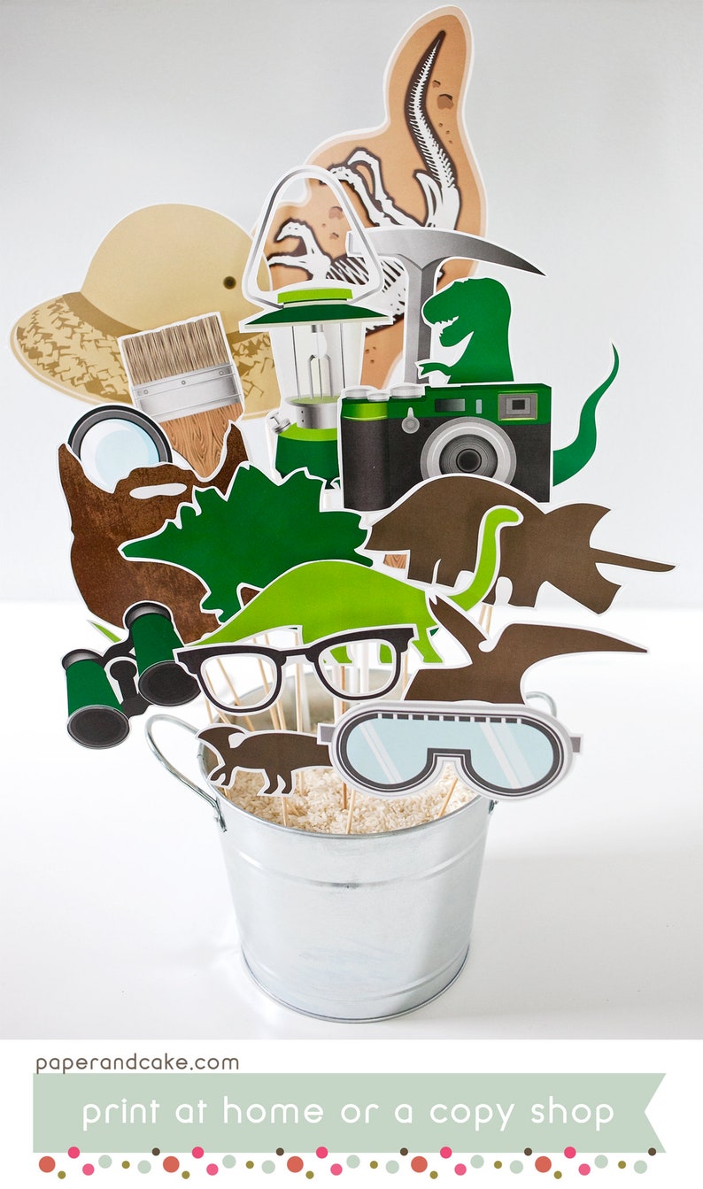 24 Dinosaur Printable PHOTO BOOTH PROPS Centerpieces Cake | Etsy