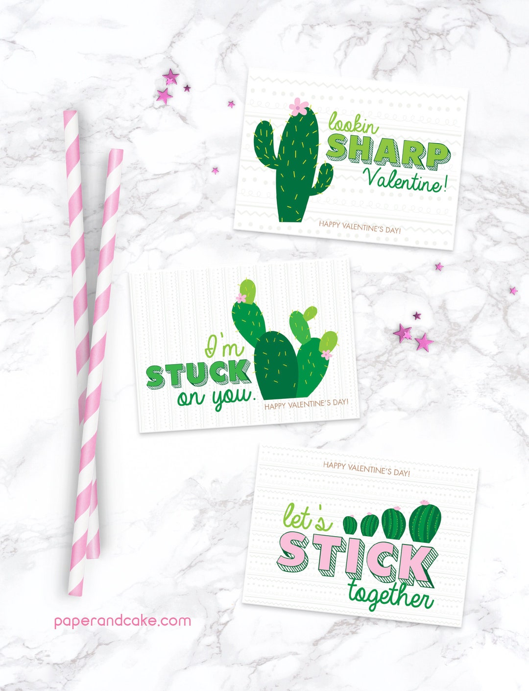 Cactus Valentines Cards for Kids Classroom PRINTABLE Valentine Hang ...