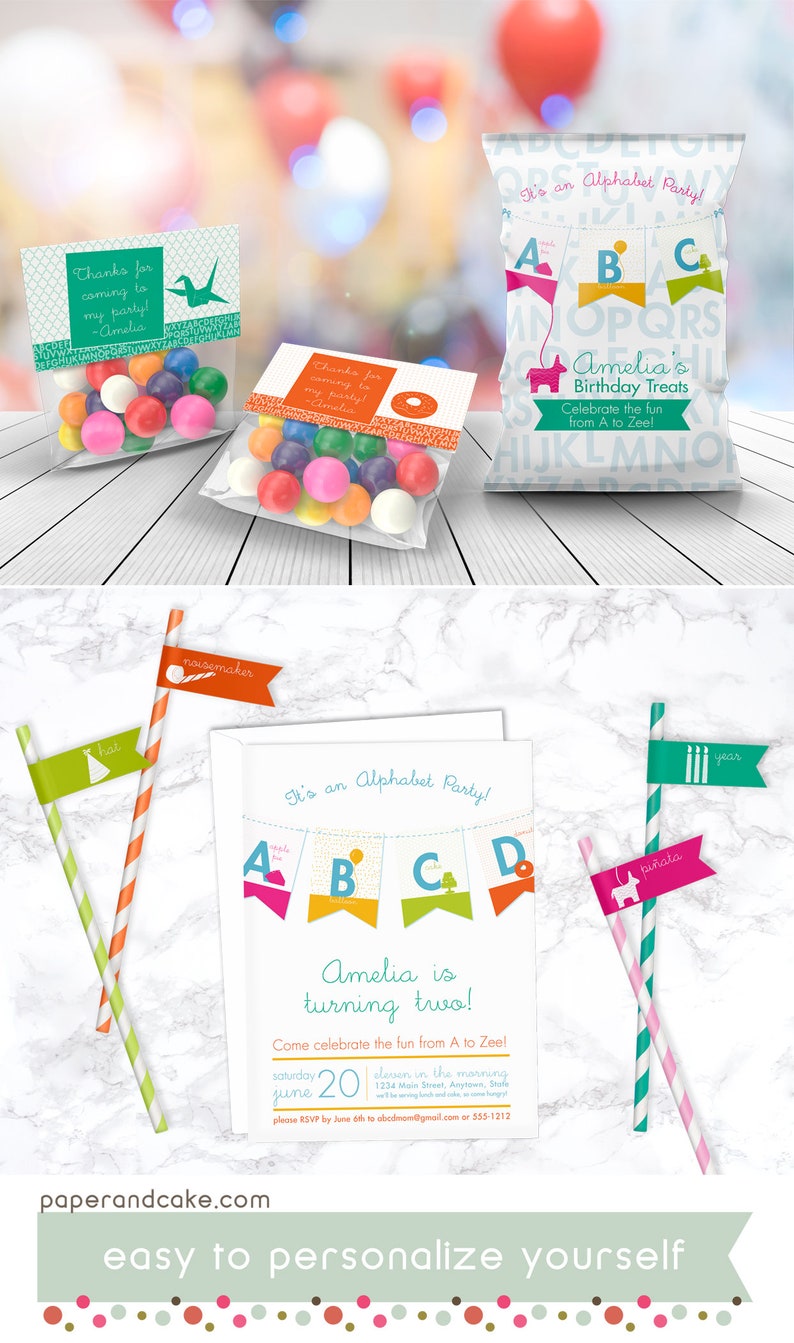 Alphabet PRINTABLE Birthday Party Decorations | Abc Birthday Party ...