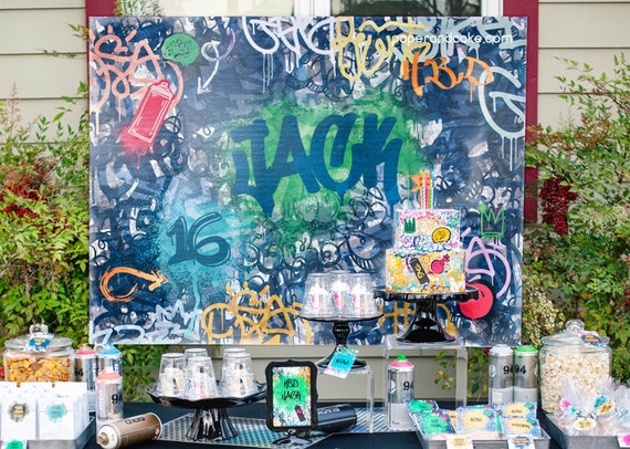 Graffiti DIGITAL BACKDROP Poster, Dessert Table Party Sign | Paper and ...