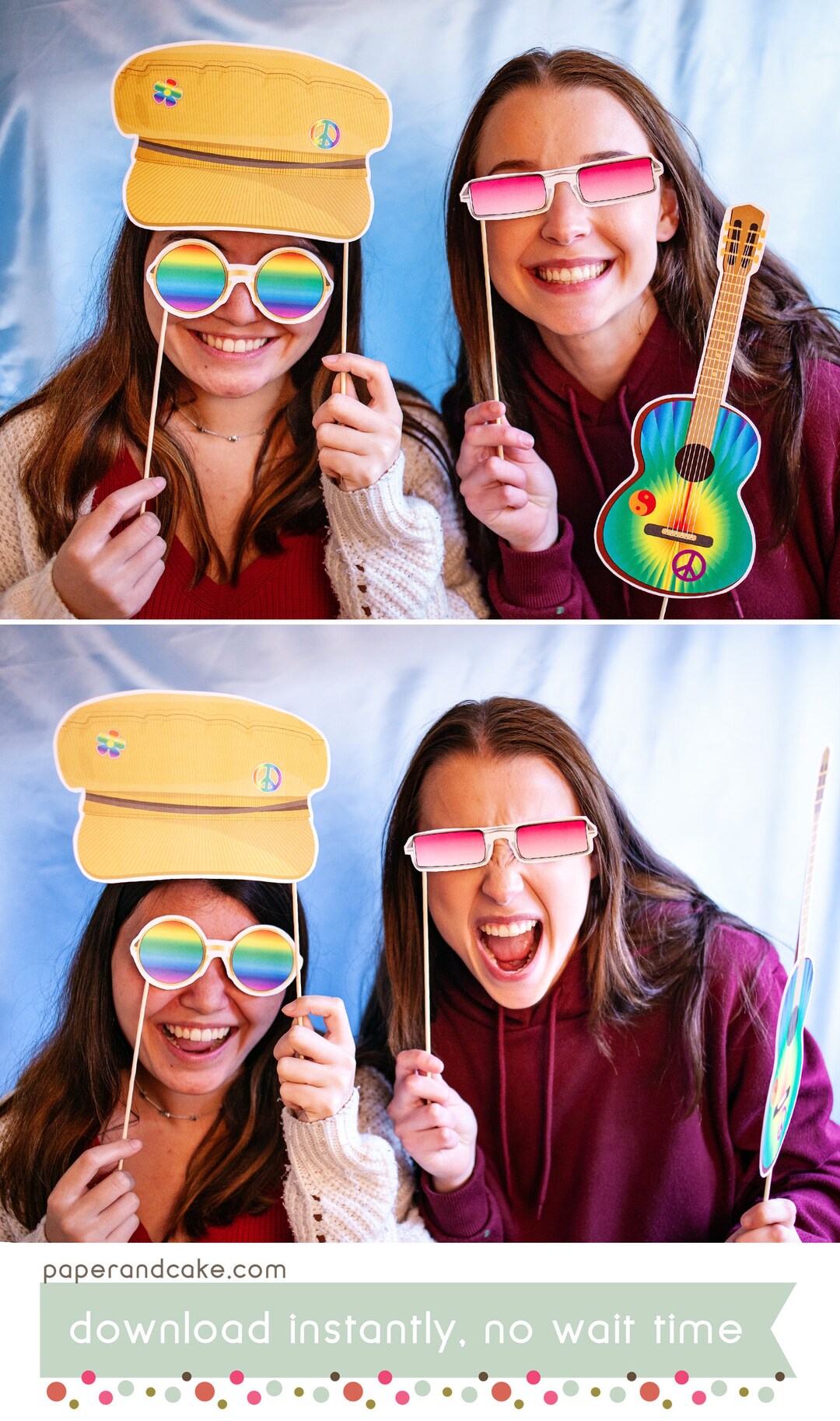 60s Hippie PRINTABLE Photo Booth Props, Groovy Peace Love Centerpieces ...