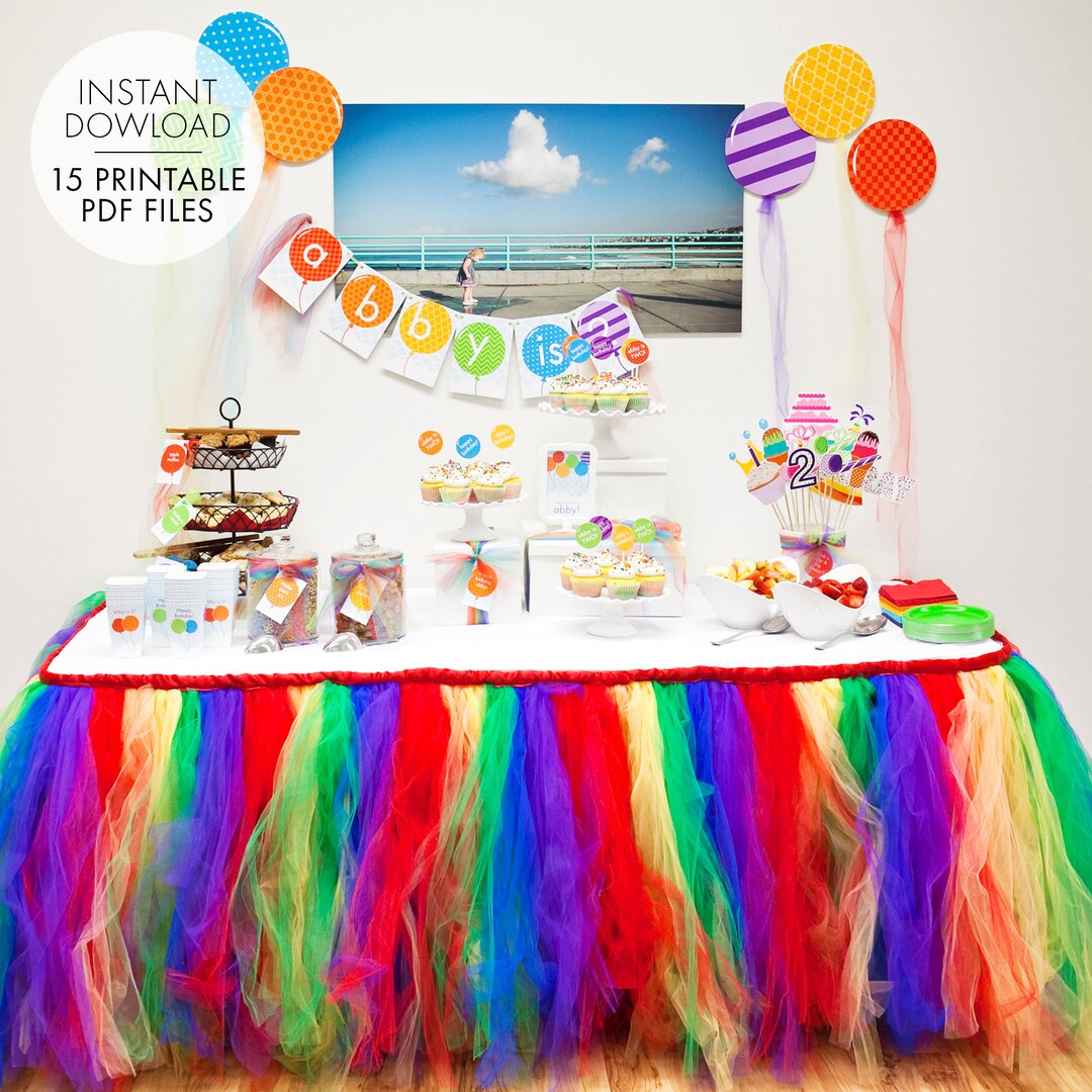 Balloon Rainbow Birthday PRINTABLE Party Decorations - EDITABLE TEXT ...