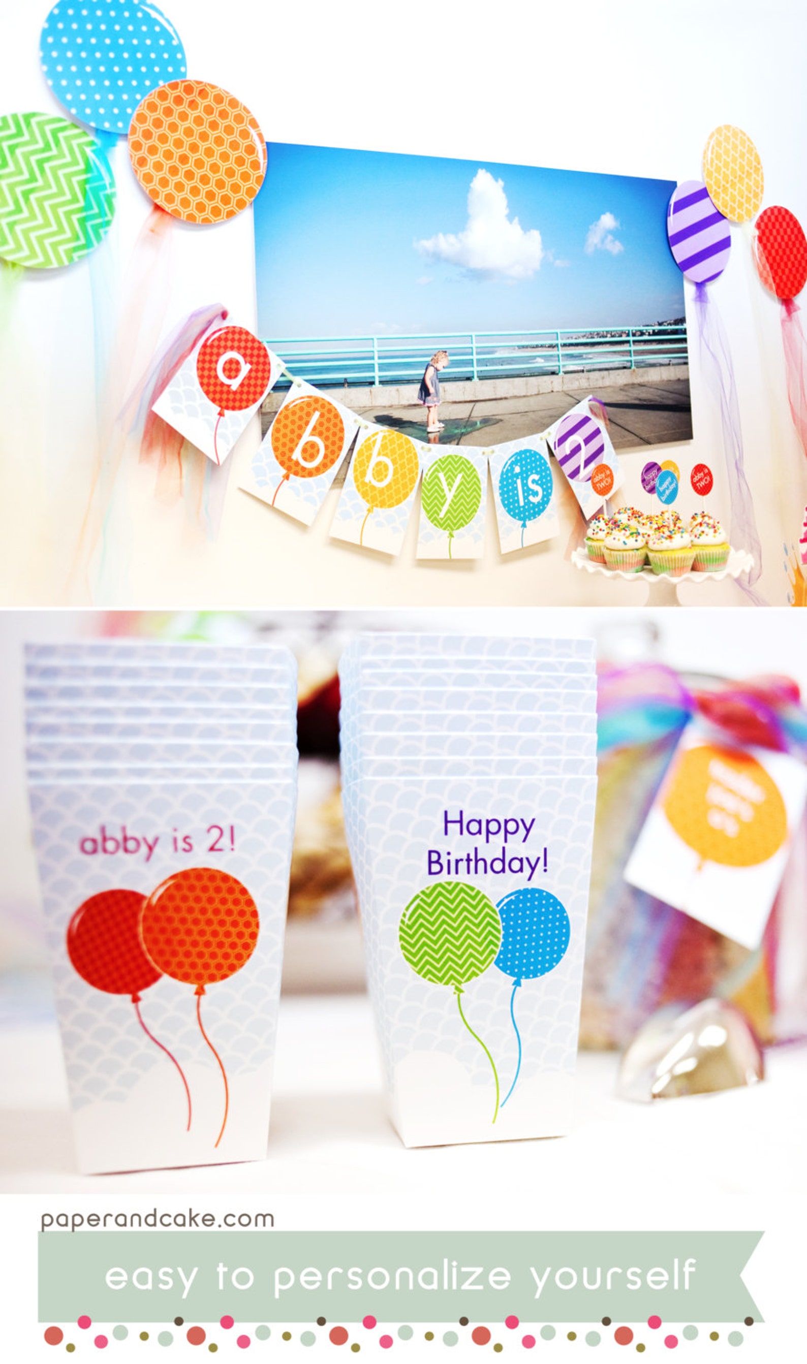 Balloon Rainbow Birthday PRINTABLE Party Decorations - Etsy