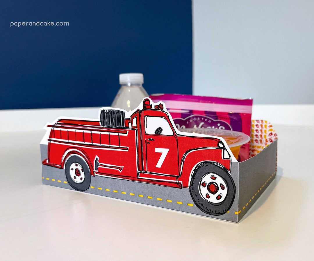Fire Truck Printable LUNCH SNACK TRAY, Firefighter Party Personalized ...