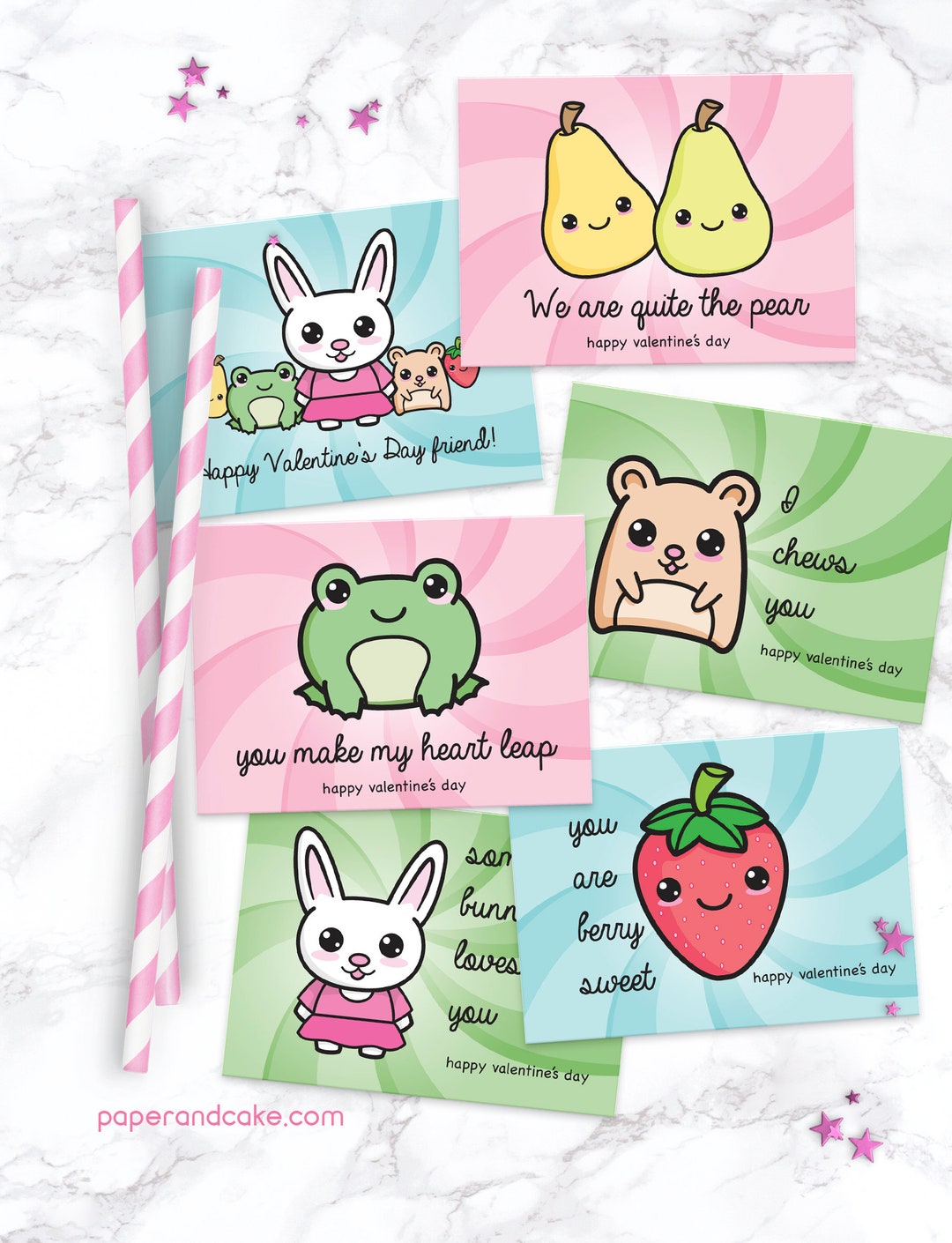 Cute Kawaii Valentines Cards for Kids Classroom PRINTABLE Valentine ...