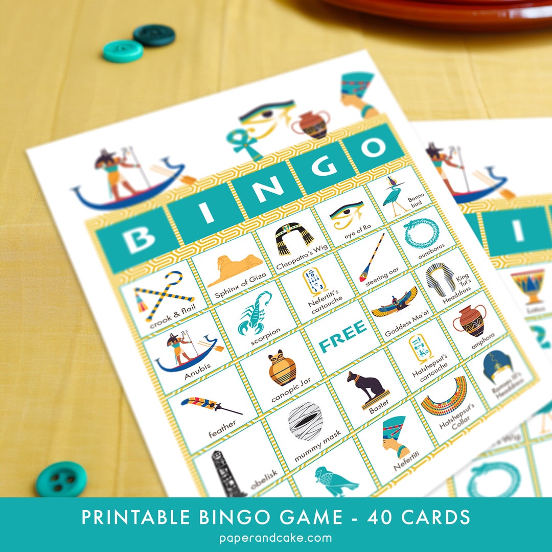 Ancient Egyptian Bingo PRINTABLE Game, 40 Unique Cards, King Tut ...