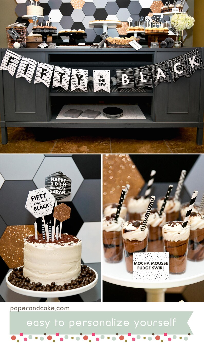 Black and White PRINTABLE Party Decorations EDITABLE TEXT - Etsy