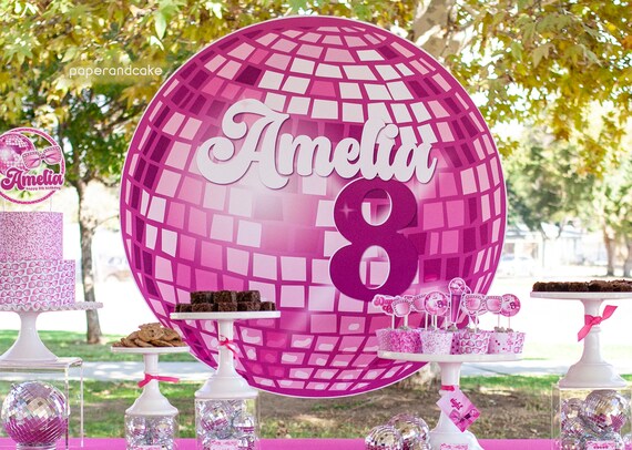 Pink Disco DIGITAL BACKDROP Poster, Dessert Table Party Sign | Paper ...