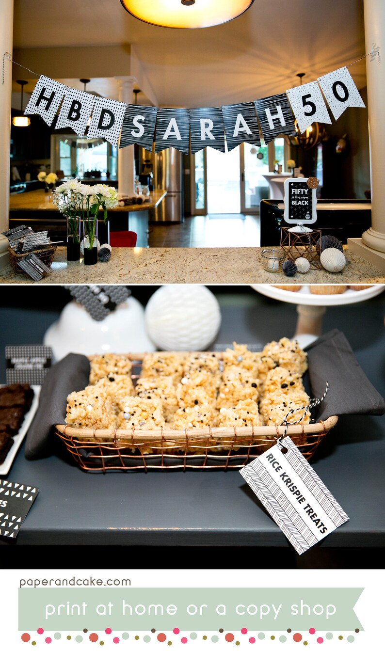 Black and White PRINTABLE Party Decorations - EDITABLE TEXT >> Instant ...