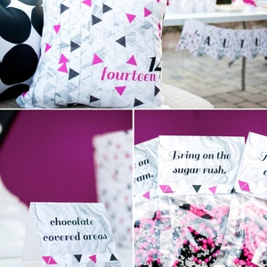 Marble PRINTABLE Party Decorations | Marbled Birthday | Black and Pink ...
