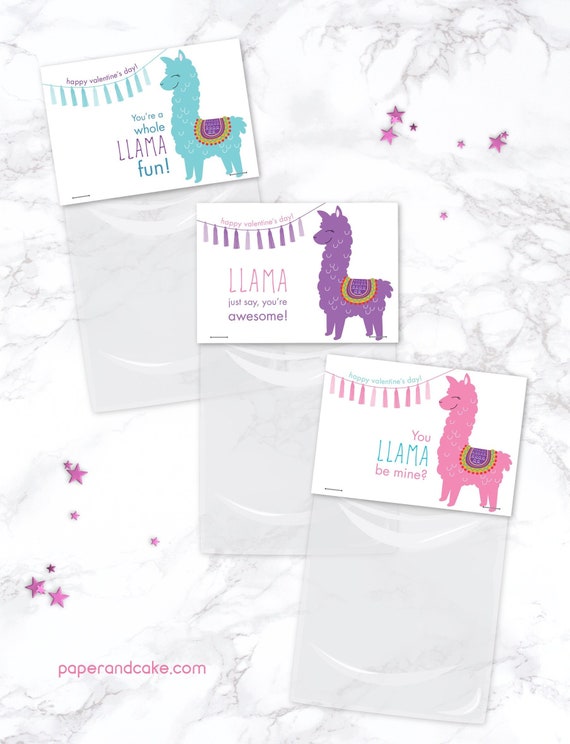 Llama Valentines Favor toppers for Kids Classroom PRINTABLE Valentine ...