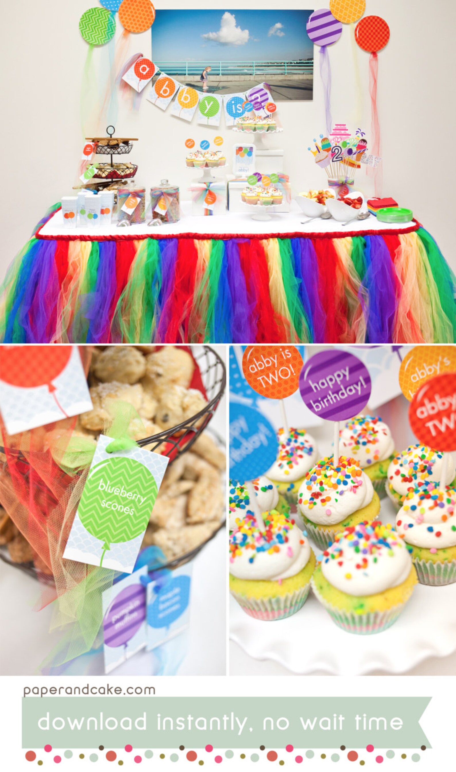 Balloon Rainbow Birthday PRINTABLE Party Decorations - EDITABLE TEXT ...