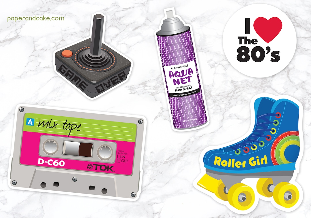 5 80s Stickers, Roller Skate, Cassette, 1980 Waterproof Sticker Pack of ...