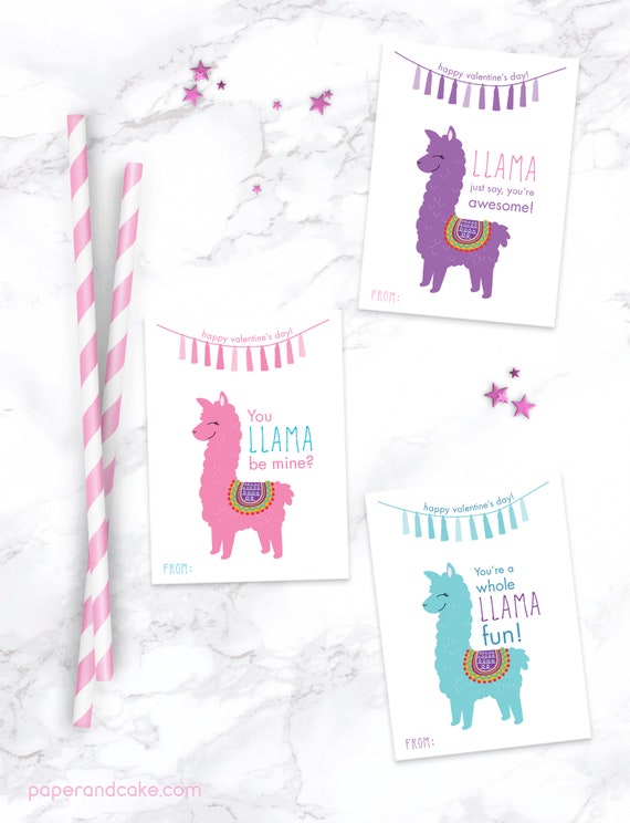 Llama Valentines Cards for Kids Classroom PRINTABLE Valentine Hang Tags ...