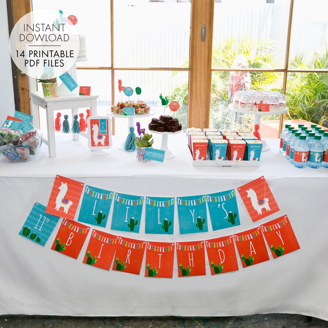 Llama or Alpaca Birthday PRINTABLE Party Decorations - EDITABLE TEXT ...