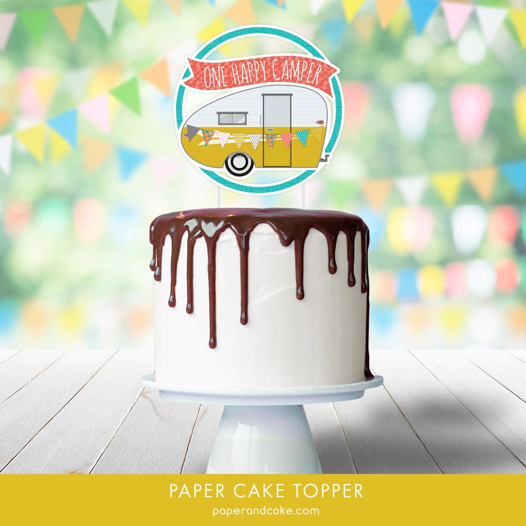Travel Trailer Cake Topper, Happy Camper Birthday Treat Pick >> Shipped ...