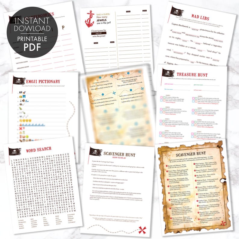 Pirate PRINTABLE Games + Activities Bundle, Treasure and Scavenger Hunt ...