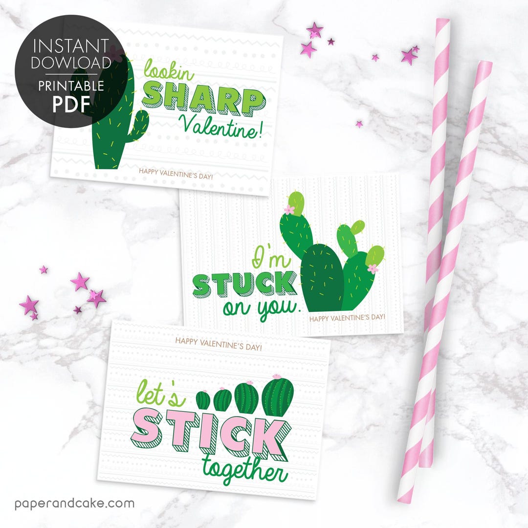 Cactus Valentines Cards for Kids Classroom PRINTABLE Valentine Hang ...