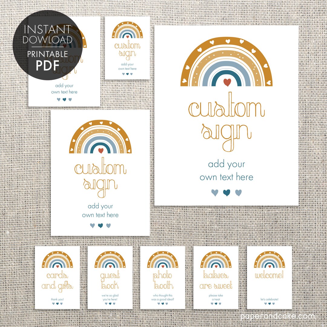 8 Boho Rainbow Party Signs PRINTABLE Bundle - EDITABLE Text >> Instant ...