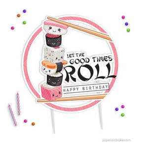 Sushi Cake Topper, Cute Kawaii I Love Sushi Birthday Treat Pick ...