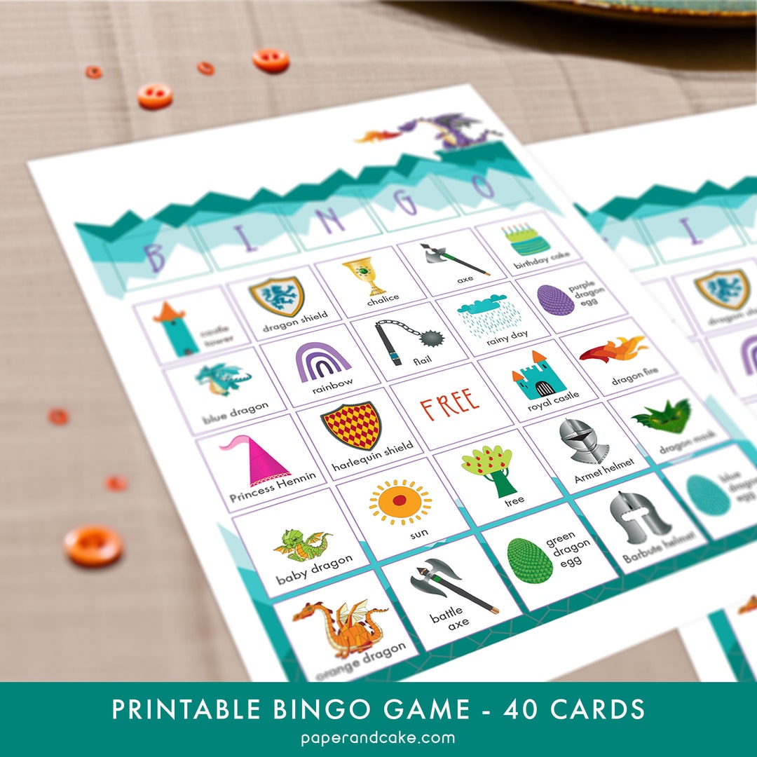 Dragons Bingo PRINTABLE Game, 40 Unique Cards, Medieval Knights Instant ...
